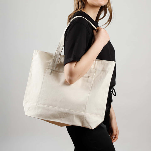 Heavy Canvas Zippered Shopping Canvas Bags W/Front Pocket