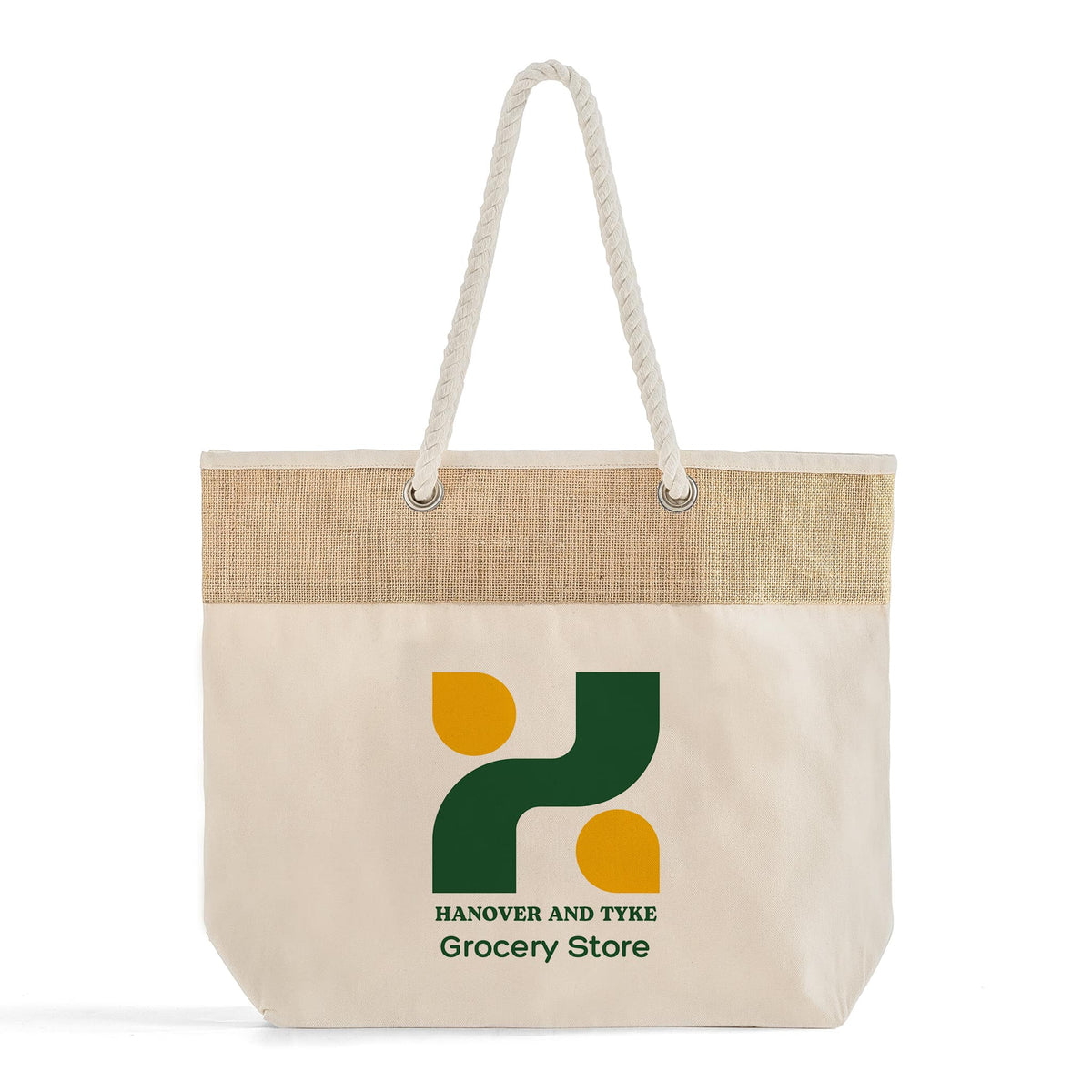 Personalized Large Fancy Canvas Rope Tote Bag - Customized Jute/Cotton
