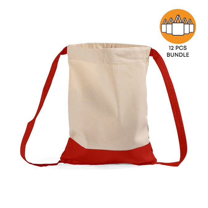 12 ct Two Tone Canvas Sport Backpacks / Wholesale Drawstring Bags - By