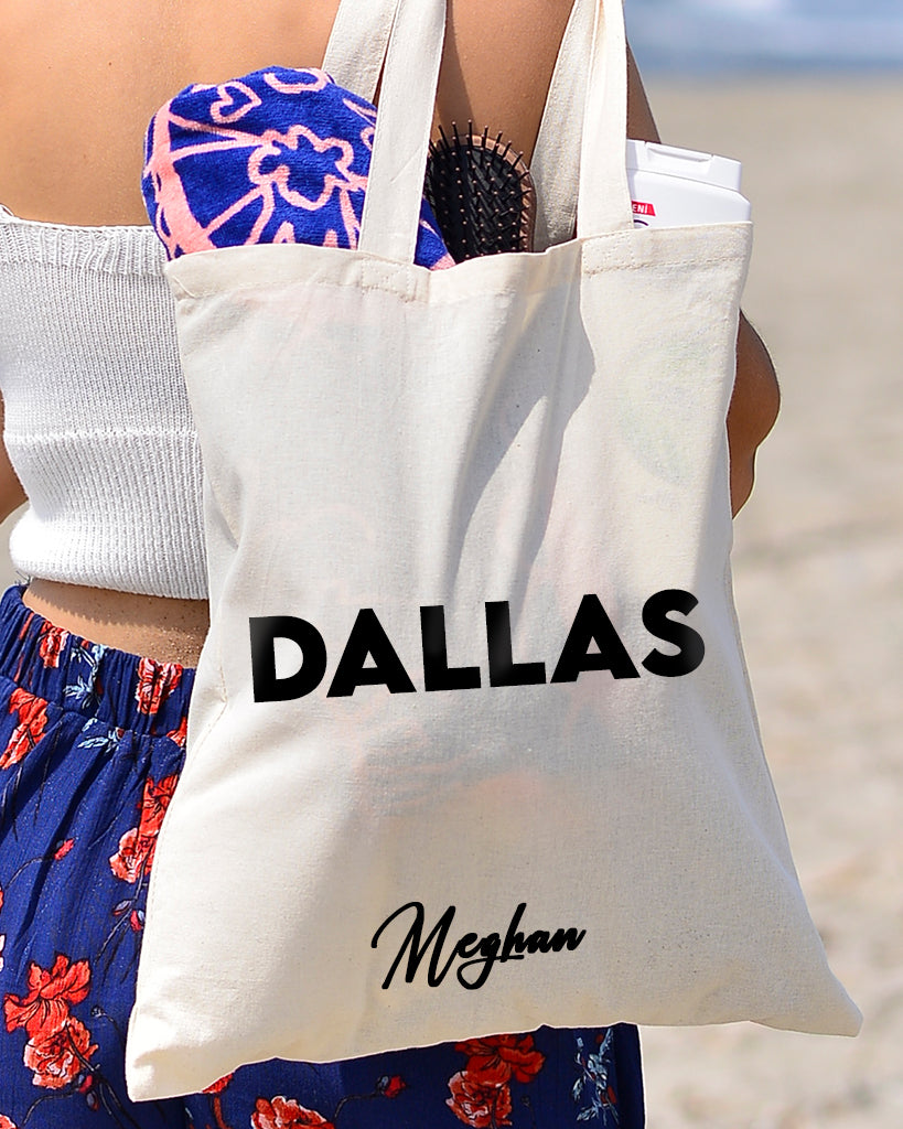 Dallas Tote Bag City Tote Bags - Black Natural Color Handle Customized ...