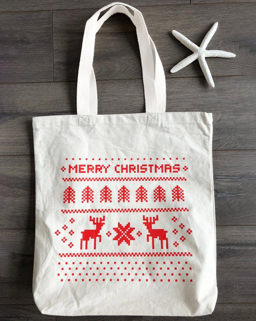 12 ct Merry Christmas 15 in Medium Canvas Tote Bags w/Gusset - By Doze